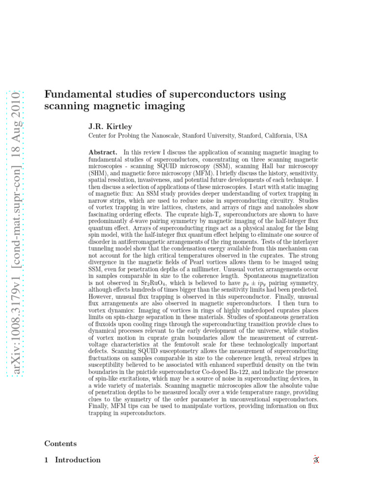 Fundamental Studies of Superconductors Using Scanning Magnetic Imaging | PDF | Superconductivity ...