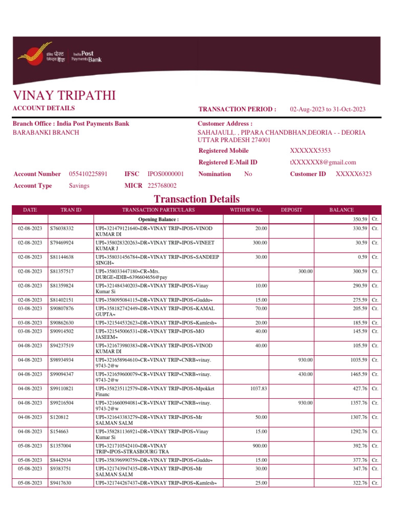 AccountStatement Report 6038196323 31102023 20 26 | PDF | Mobile App | Service Industries