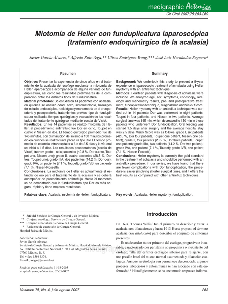 Miotomía de Heller Con Funduplicatura Laparoscópica (Tratamiento ...