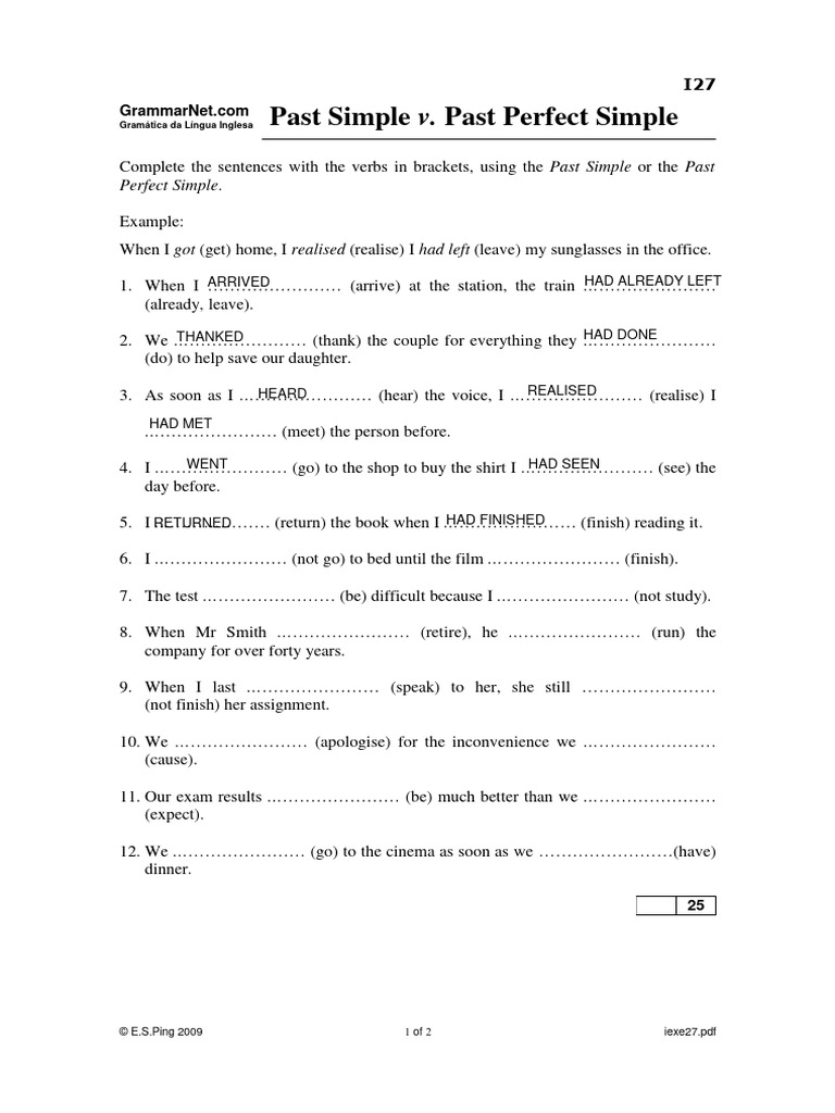 past perfect past simple | PDF | Syntax | Semantic Units