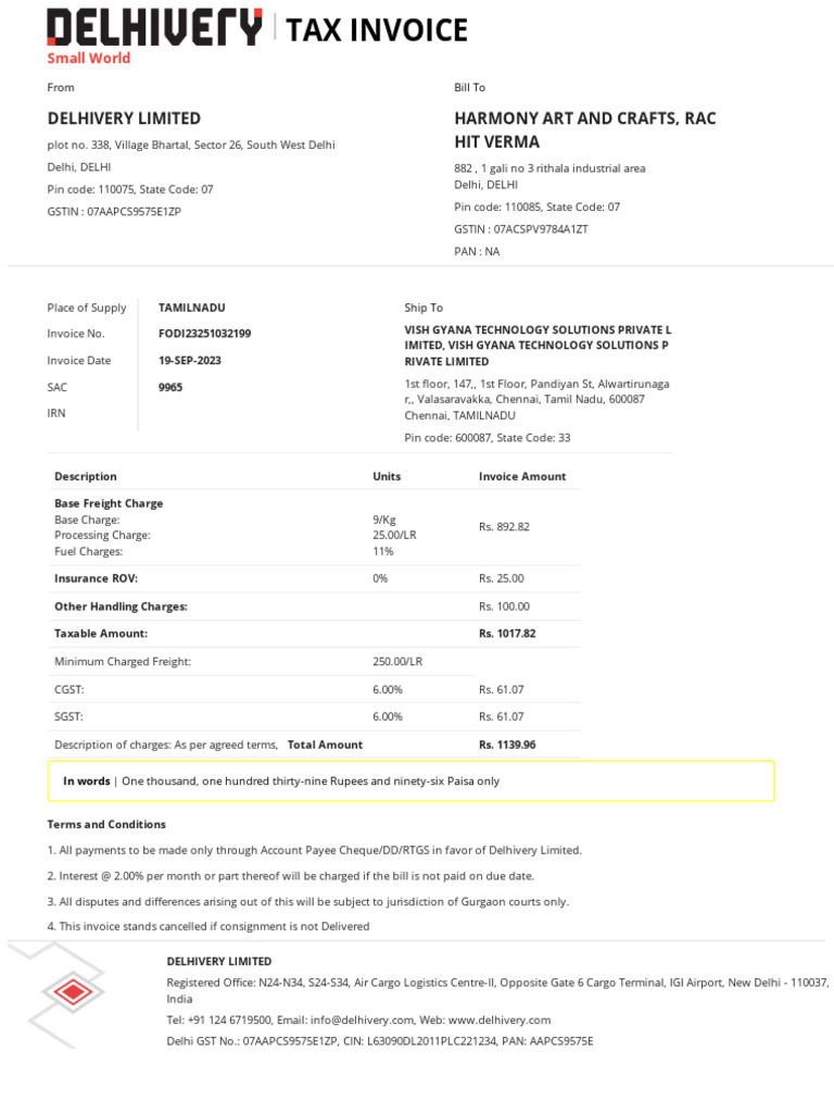 Delhivery Freight Invoice Summary | PDF | Invoice | Payments