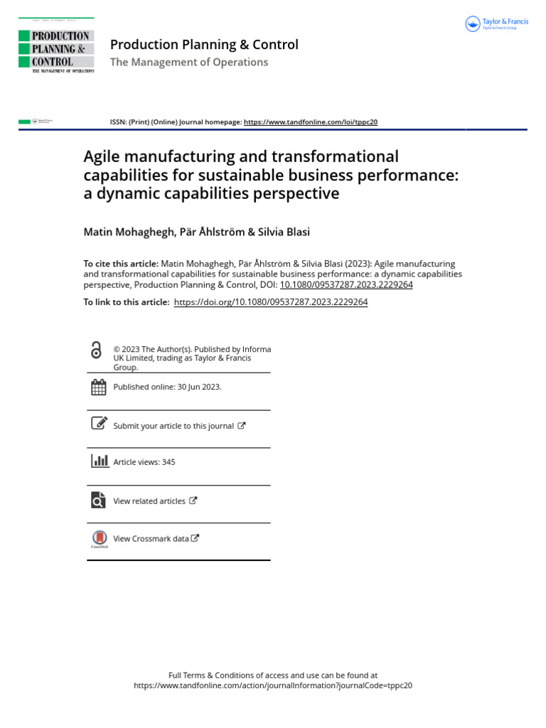 Agile Manufacturing and Transformational Capabilities For Sustainable Business Performance A ...