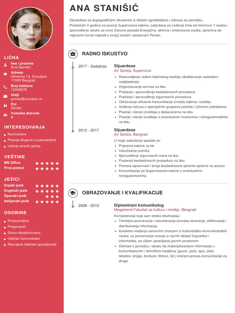 Moderan Cv Ana Stanisic Primer | PDF