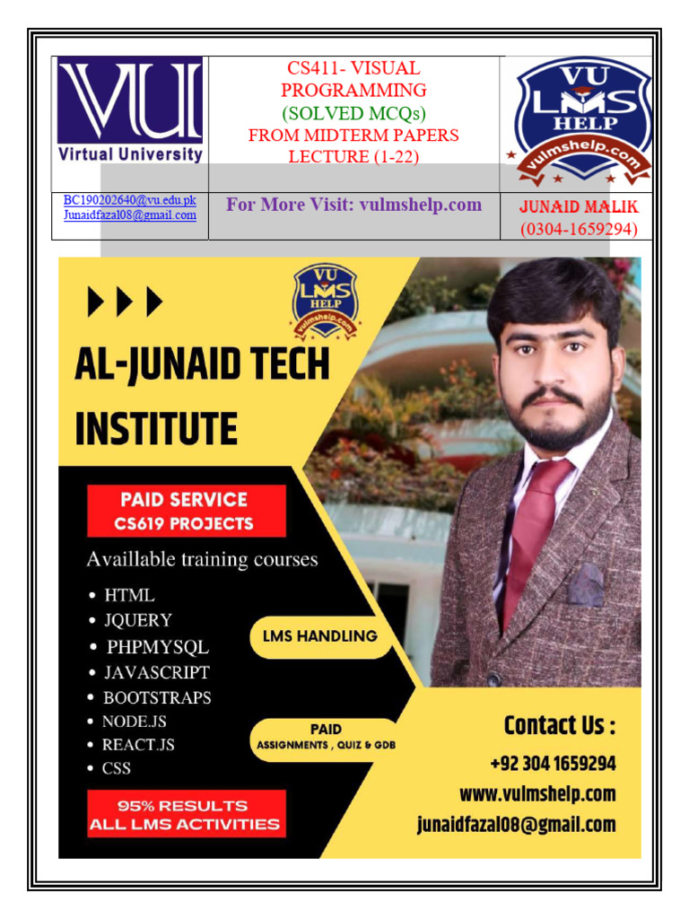 Cs411 Midterm Solved Mcqs by Junaid | PDF | C Sharp (Programming Language) | Class (Computer ...