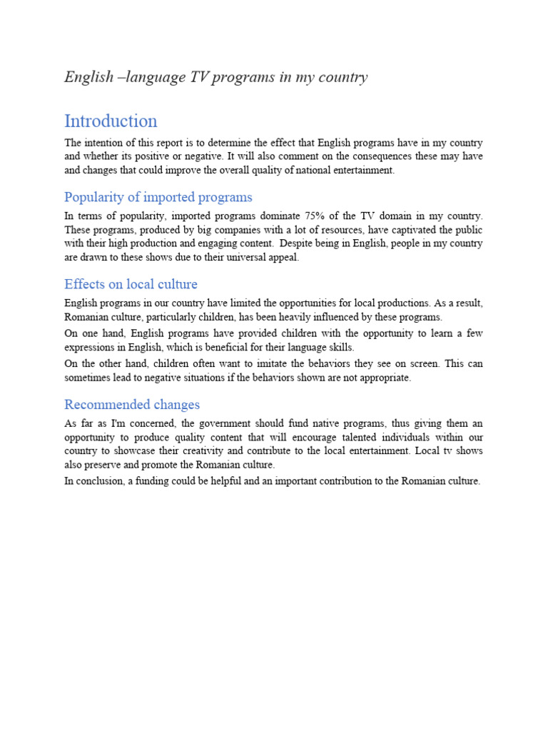 English - Language TV Programs in My Country | PDF