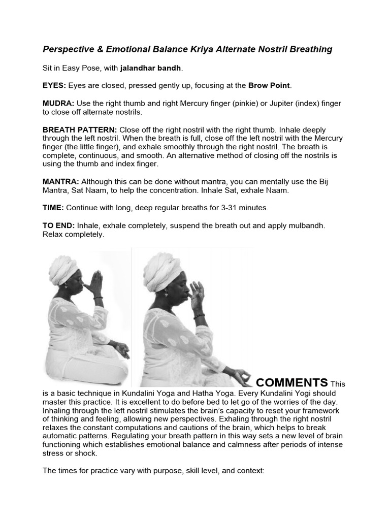 Perspective & Emotional Balance Kriya Alternate Nostril Breathing | PDF