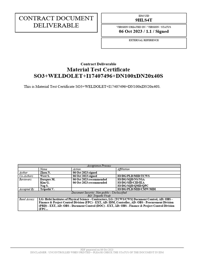 Material Test Certificate SO3 | PDF