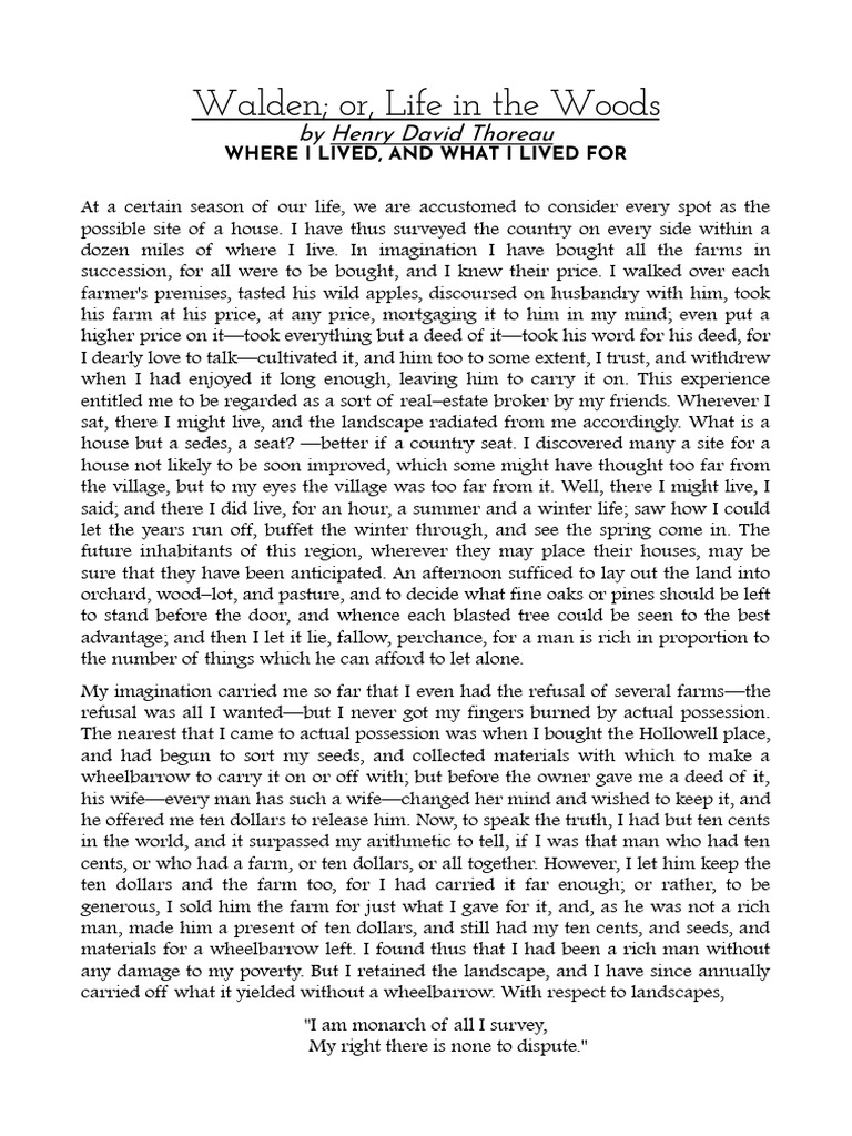 Where I Lived and What I Lived For | PDF