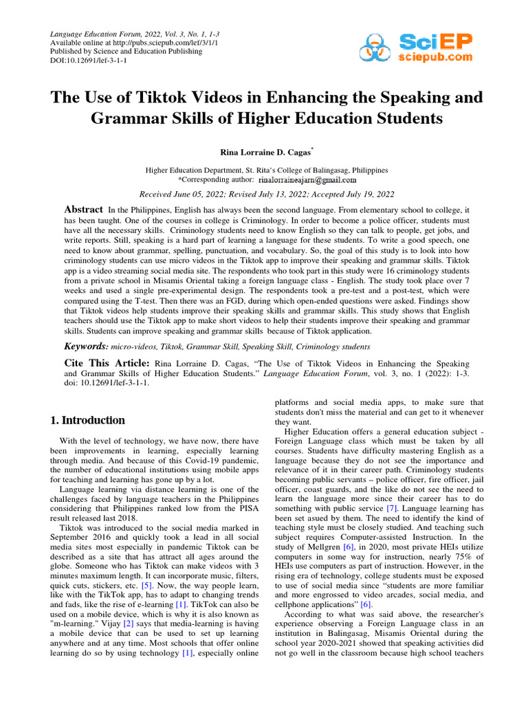 TikTok Boosts Criminology Students' English Skills | PDF