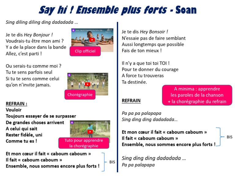 Chant ENSEMBLE PLUS FORTS Paroles Et Chanson | PDF