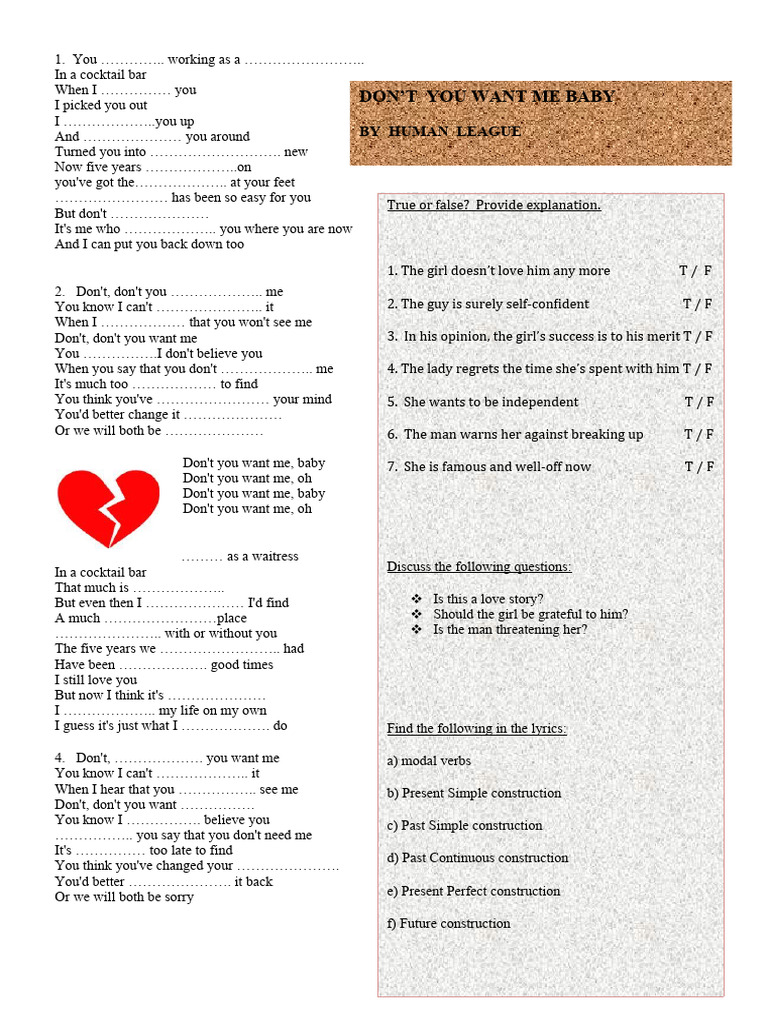 Dont You Want Me Baby by Human League Activities With Music Songs ...