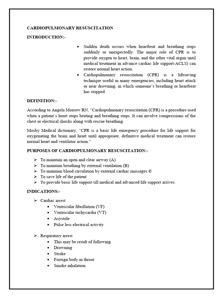 1.assignment On CPR | PDF | Cardiopulmonary Resuscitation | Cardiac Arrest