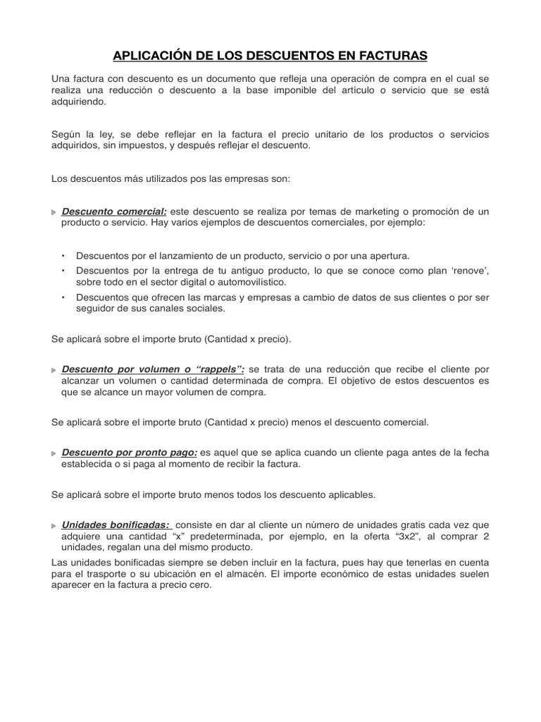 Descuentos en Facturas: Tipos y Ejemplos | PDF | Factura | Marketing