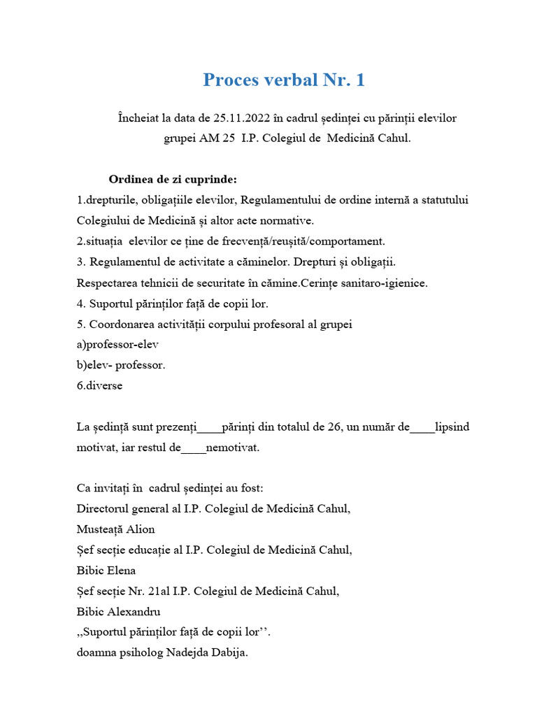 Proces verbal al sedintei | PDF