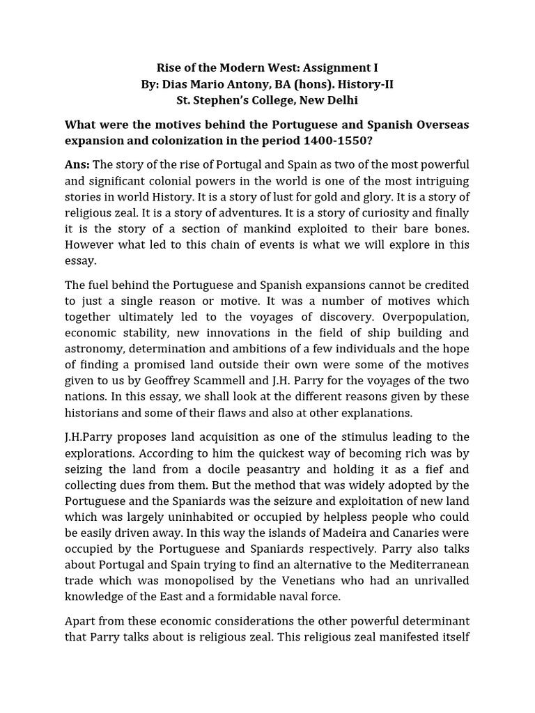 Motives For Spanish and Portuguese Colonial Expansion | PDF | Spanish ...