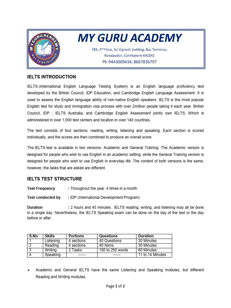 IELTS Exam Procedure | PDF | International English Language Testing ...