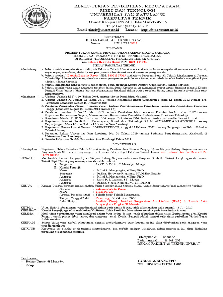 Form 76 SK4 PEMBENTUKAN KOMISI PENGUJI UJIAN SKRIPSI | PDF