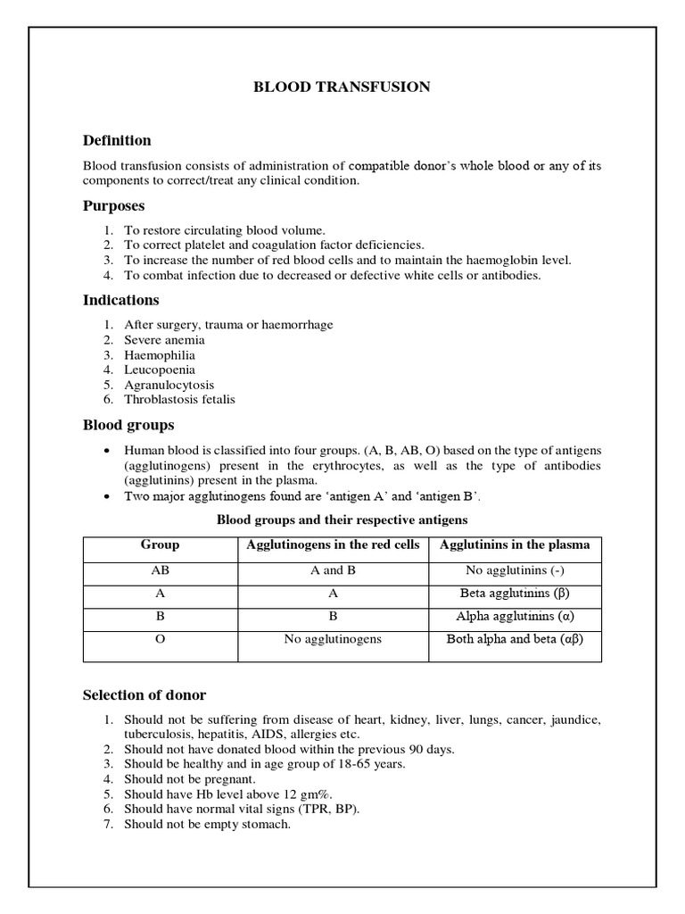 11.assignment ON BLOOD TRANSFUSION | PDF | Intravenous Therapy | Blood ...