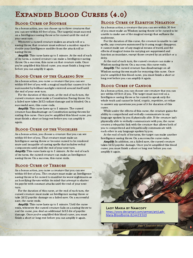Expanded Blood Hunter Curses 4.0 - The Homebrewery | PDF