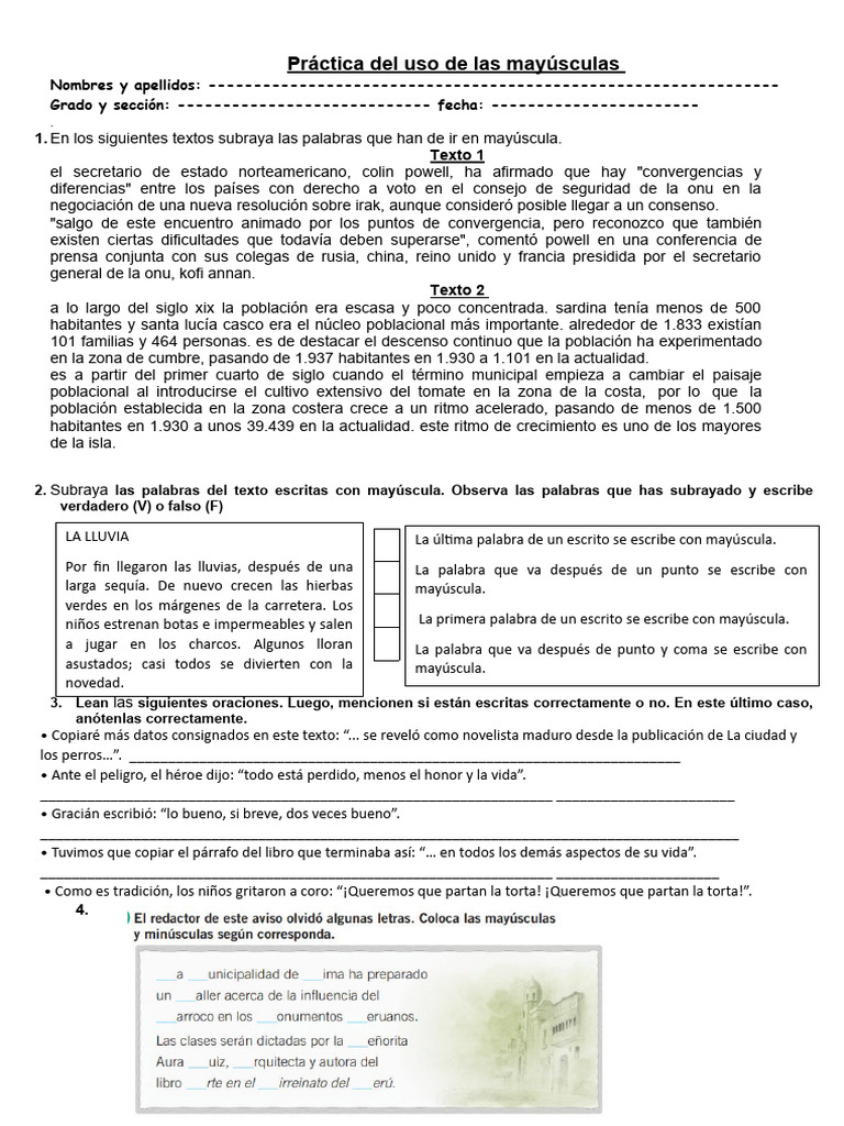 Uso de Mayúsculas: Ejercicios Prácticos | PDF | Caso de carta