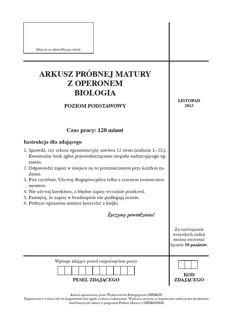 Biologia Arkusz PP | PDF
