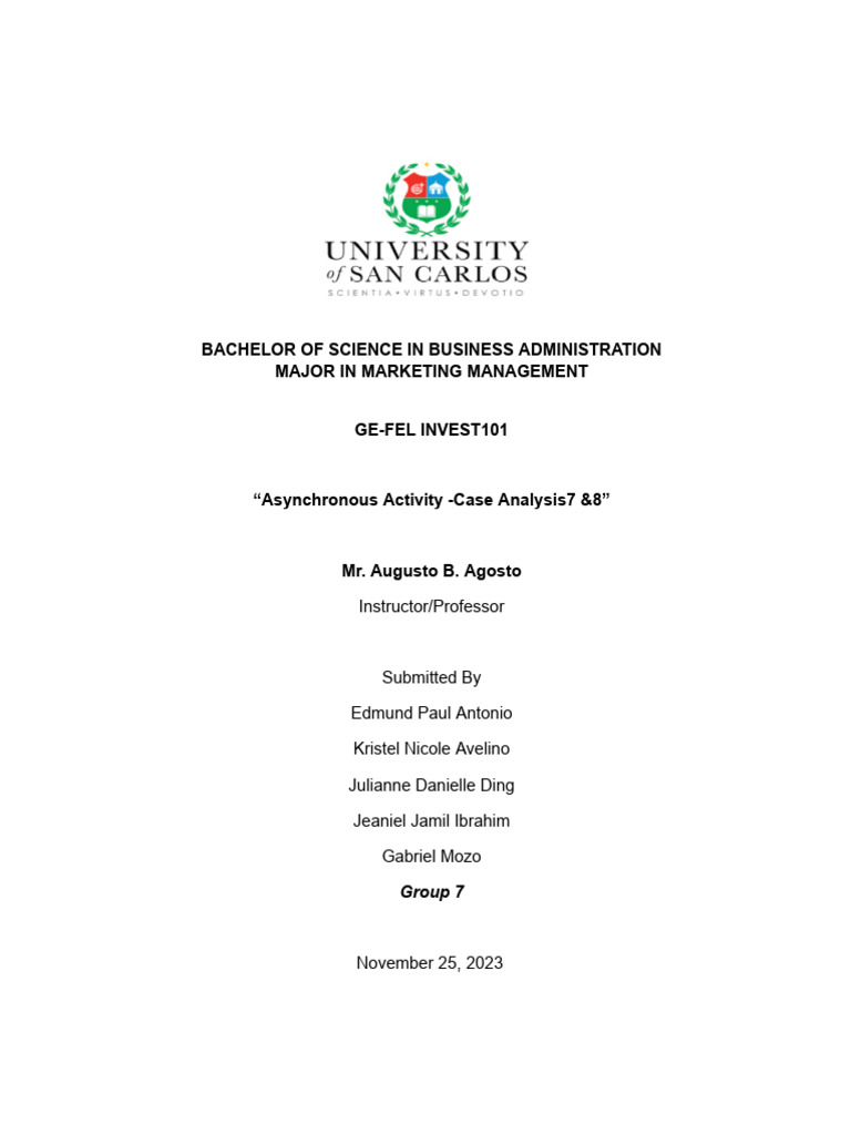 Asynchronous Activity - Case Analysis7 &8 - GROUP 7 | PDF | Investing | Diversification (Finance)