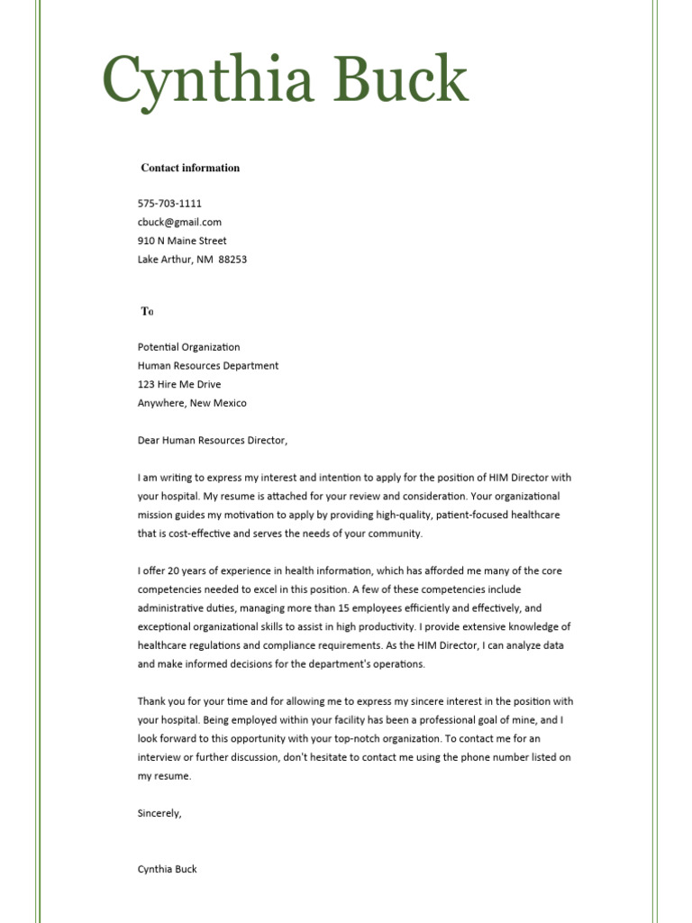 Buck Cover Letter | PDF