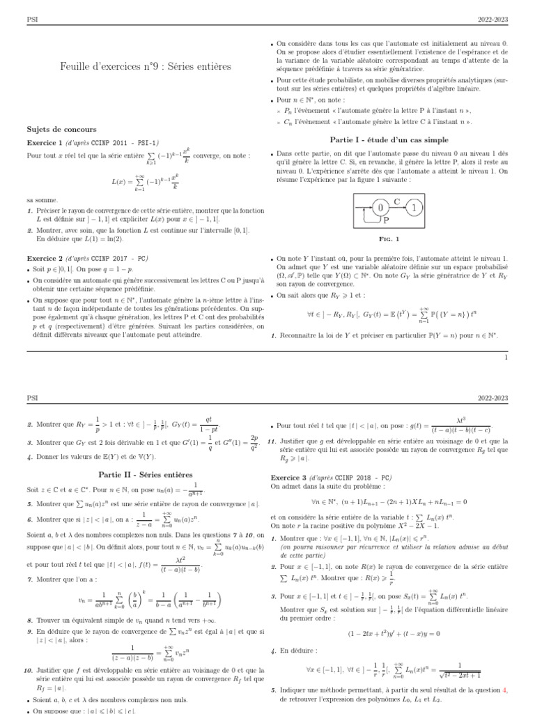 Exos Series Entieres | PDF | Série entière | Limite (mathématiques)