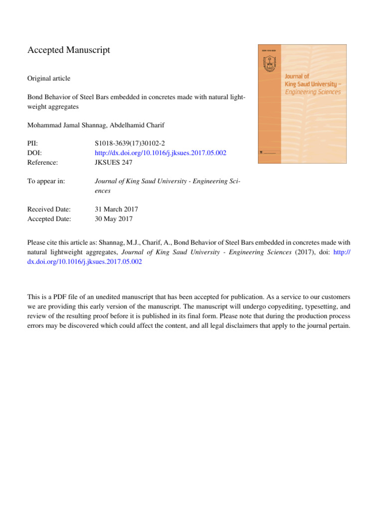 Bond Behavior of Steel Bars Embedded in Concretes | PDF | Strength Of ...