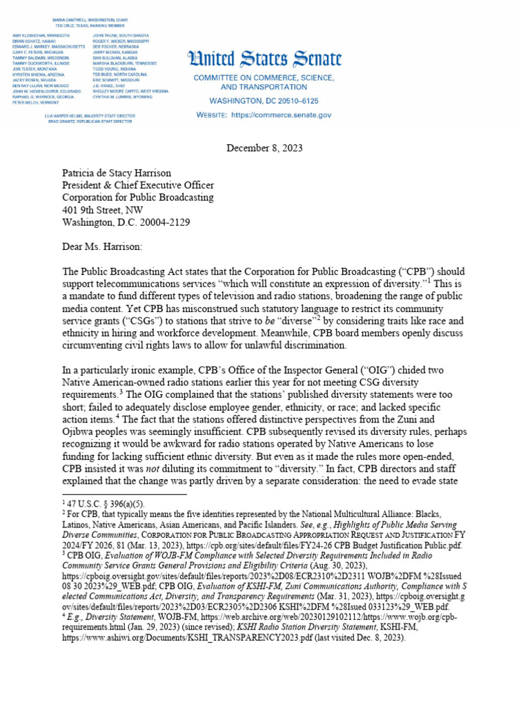 Daily Caller News Foundation Obtained Letter To CPB Re Diversity ...