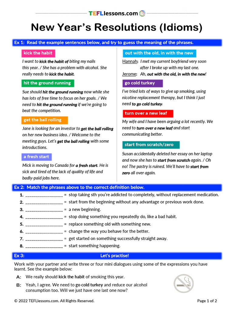 New Year Idioms for Resolutions | PDF | Language Arts & Discipline