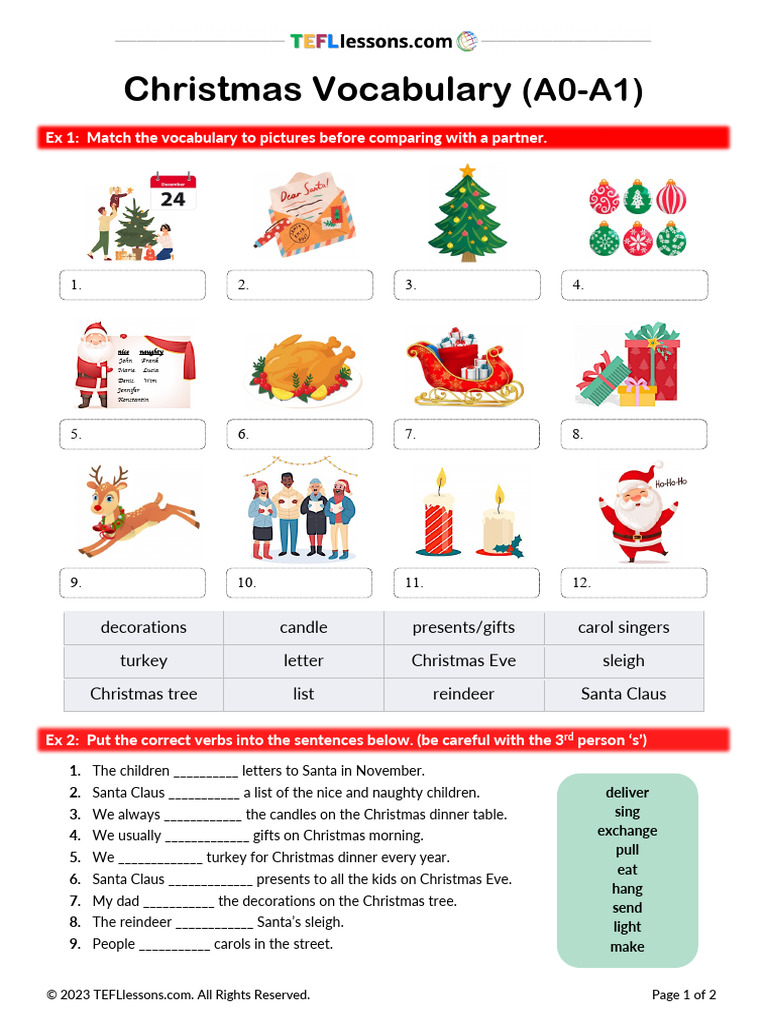 Christmas Vocab for Beginners | PDF | Santa Claus | Christmas