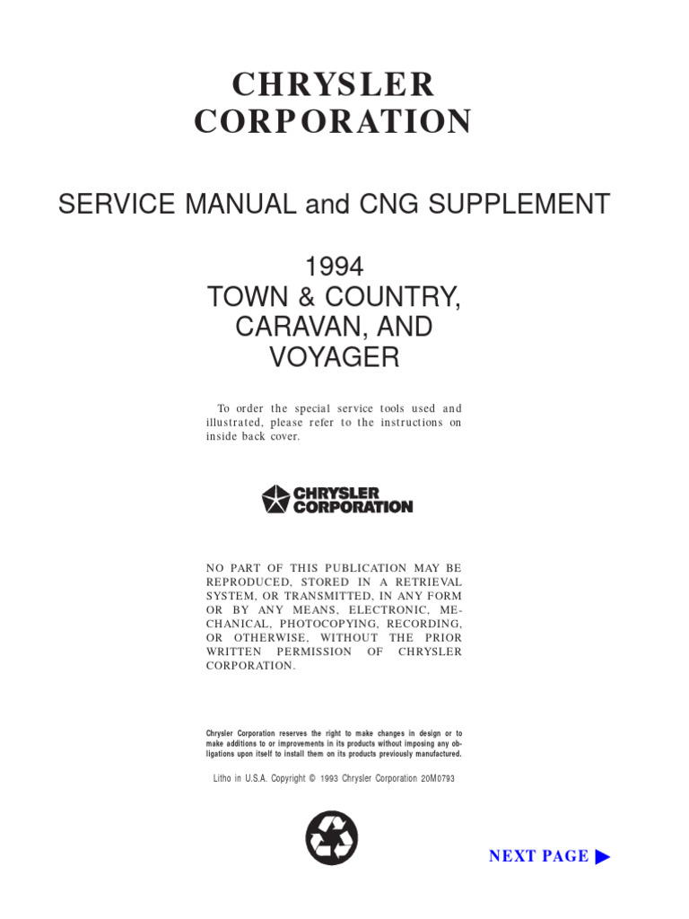 Chrysler Voyaguer 1994 Service Manual | PDF | Motor Oil | Vehicle ...