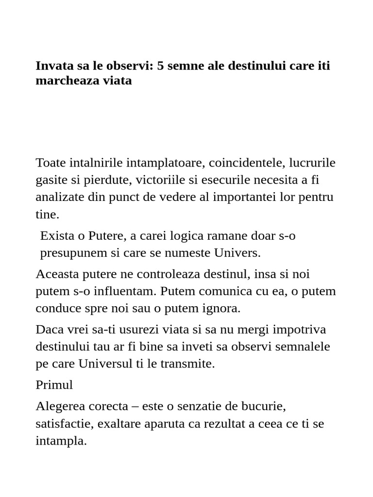 Invata Sa Le Observi: 5 Semne Ale Destinului Care Iti Marcheaza Viata | PDF