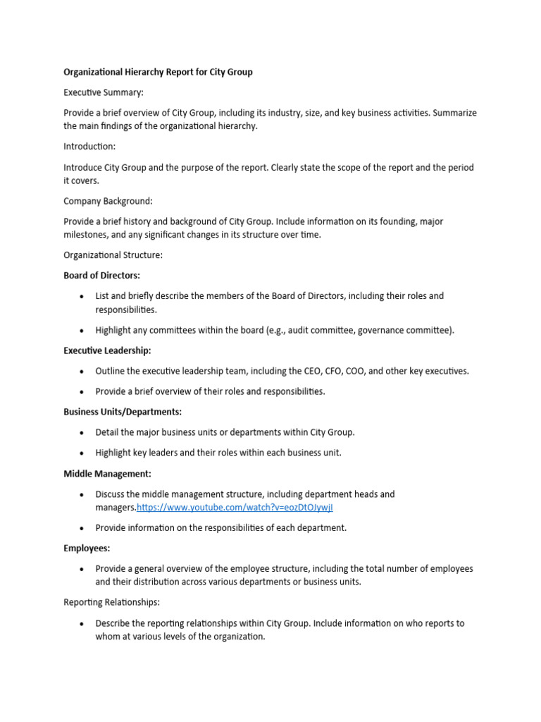 Organizational Hierarchy Report For City Group | PDF