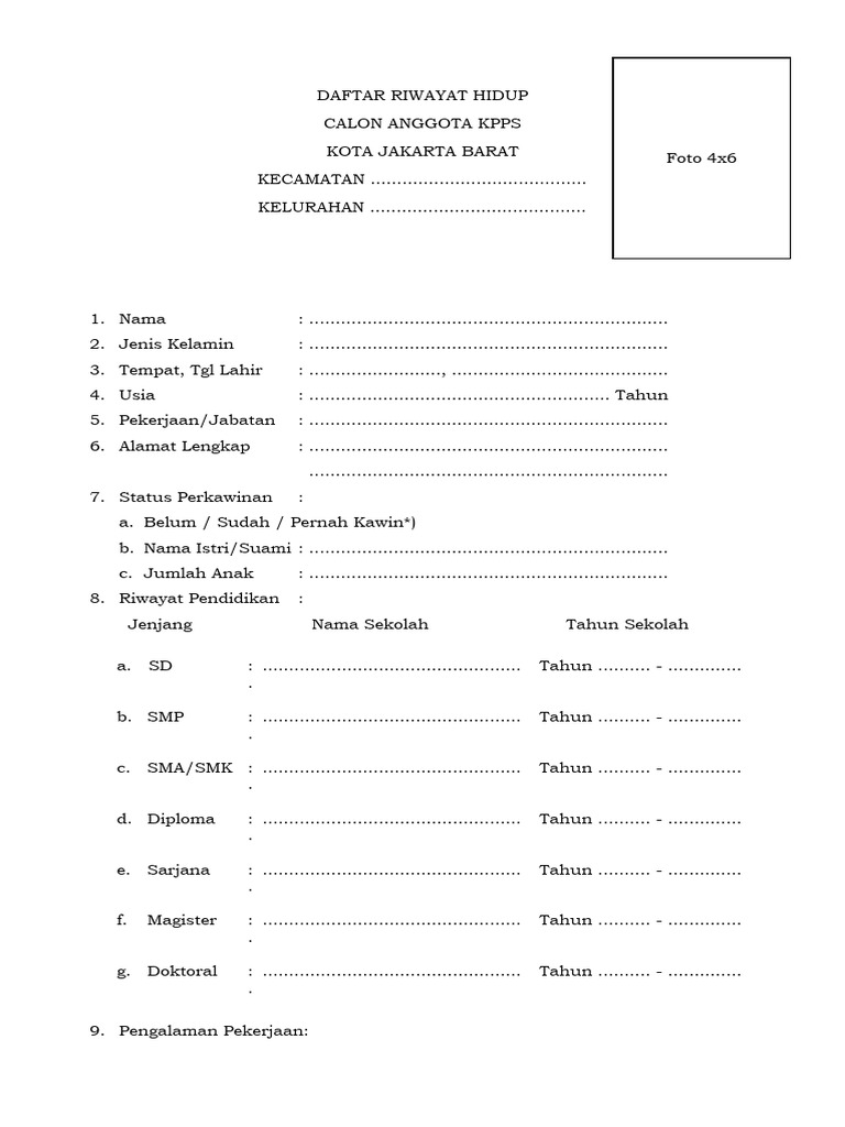 Daftar Riwayat Hidup KPPS-JB | PDF