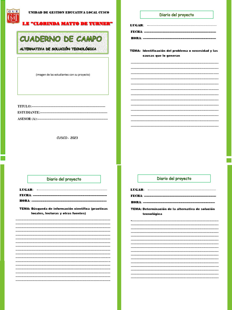 CUADERNO DE CAMPO-ALTERNATIVA DE SOLUCION TECNOLOGICA 2023 (1) | PDF CUADERNO DE CAMPO-ALTERNATIVA DE SOLUCION TECNOLOGICA 2023 (1) | PDF