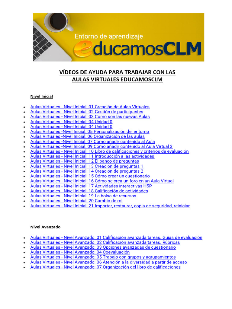 Videos de Ayuda Aulas Virtuales EducamosCLM | PDF | Multimedia | Software