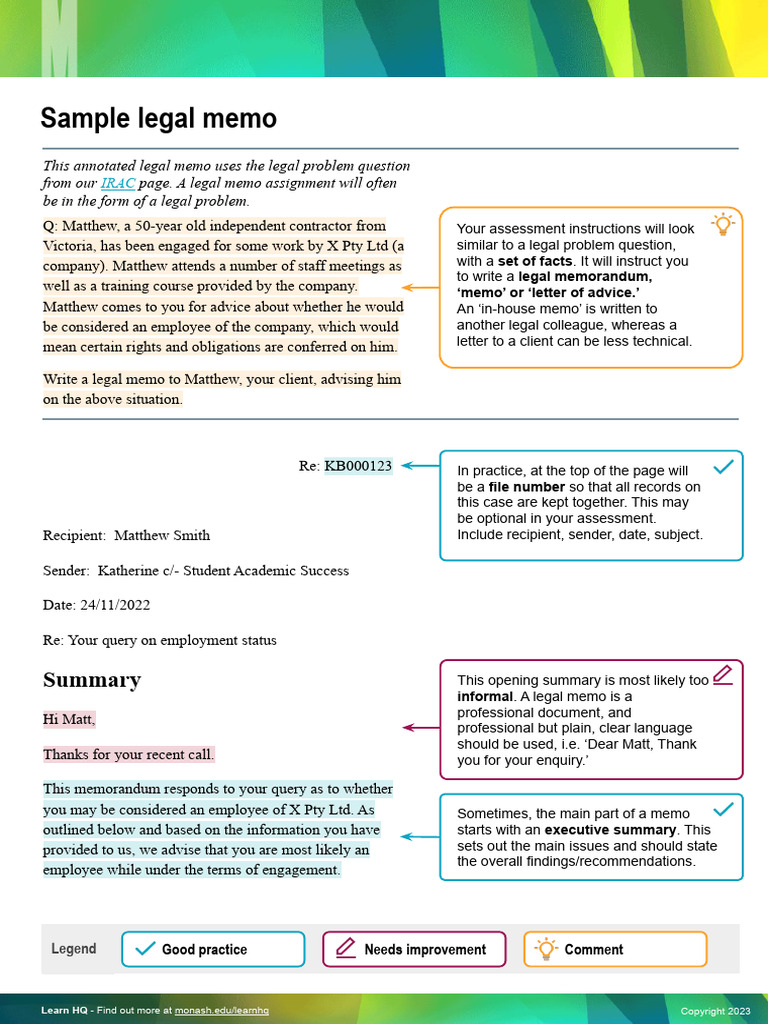 Law Legal Memo Annotated Example | PDF | Memorandum | Employment