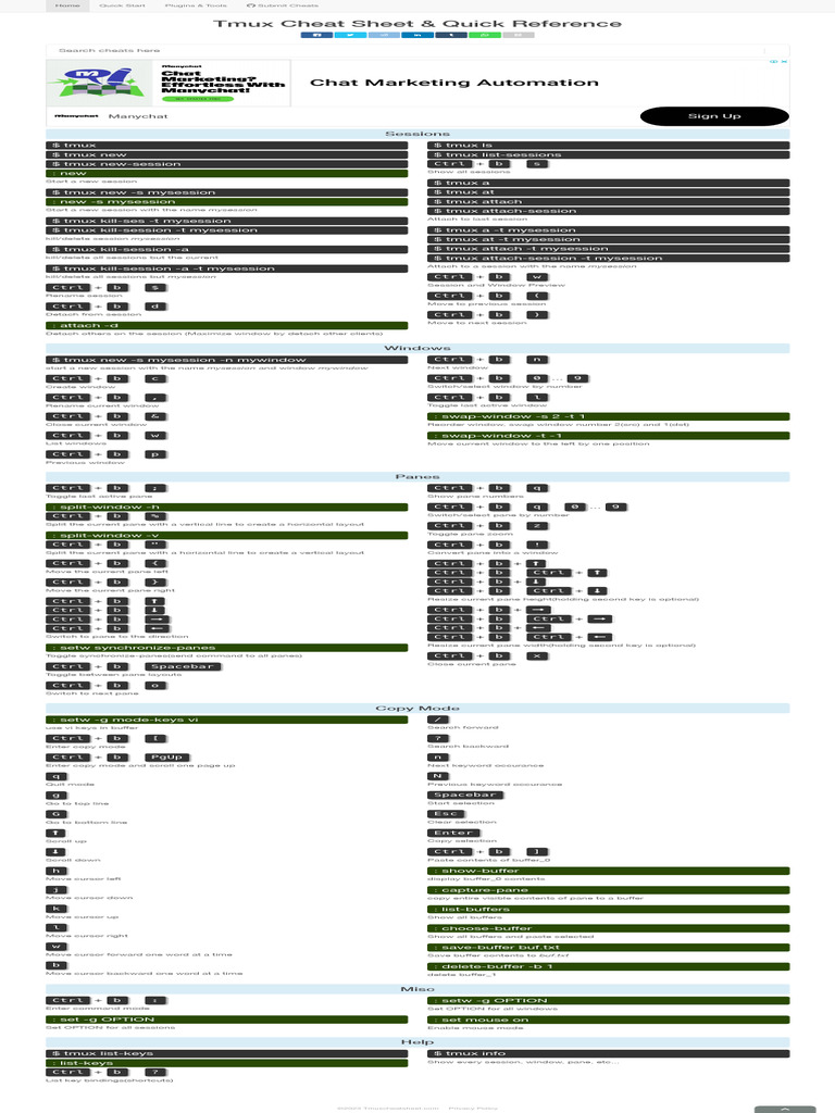 Tmux Cheat Sheet & Quick Reference | PDF | Teaching Methods & Materials