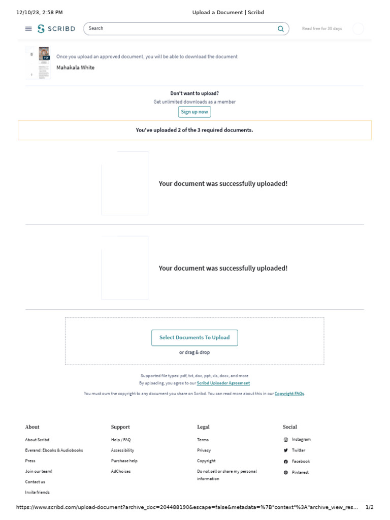 Mahakala White: Your Document Was Successfully Uploaded! | PDF | Scribd | Computing