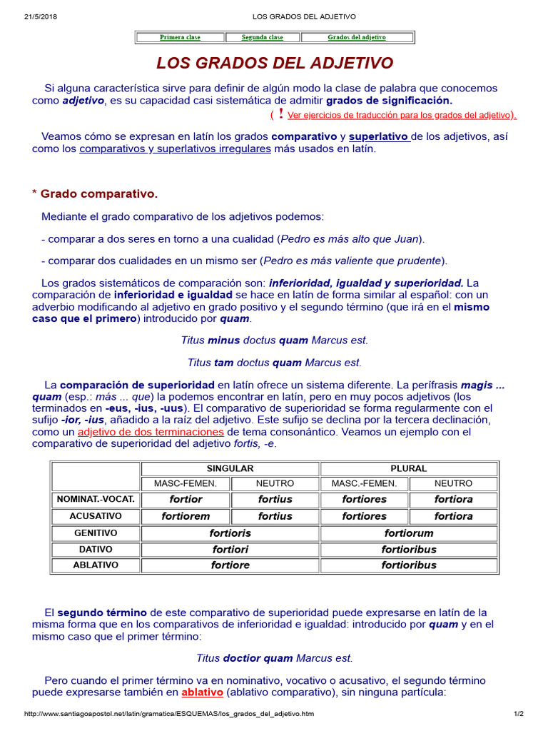Los Grados Del Adjetivo | Descargar gratis PDF | Adjetivo | latín