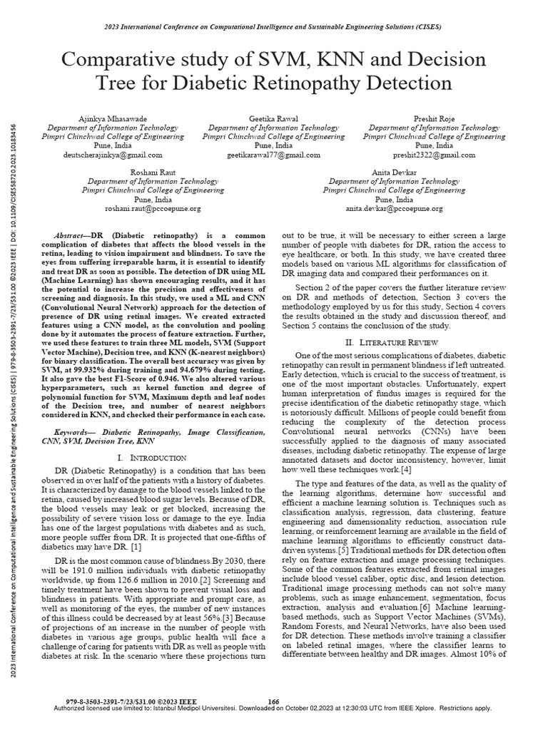 Comparative Study of SVM - KNN and Decision Tree For Diabetic Retinopathy Detection | PDF ...