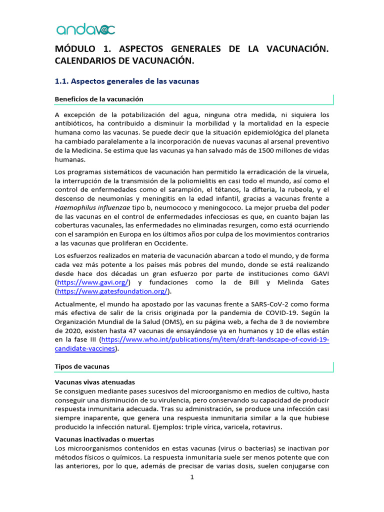 Modulo 1. Aspectos Generales Vacunacion | PDF | Vacunas | Sistema inmune