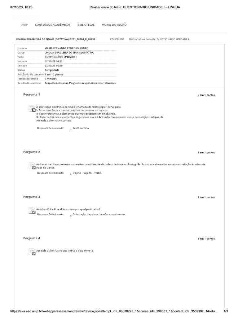 Libras - Questionário 1 | PDF