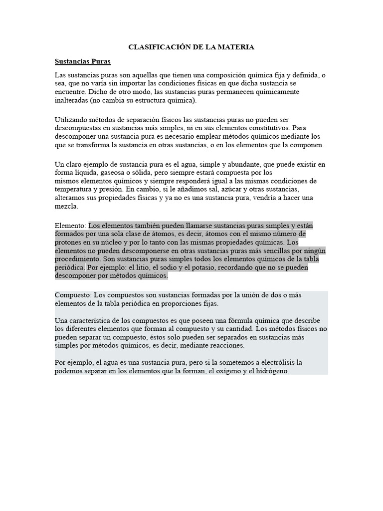 Clasificación de Materia y Sustancias | PDF | Sustancias químicas ...