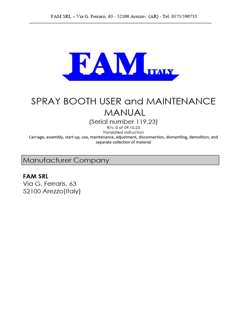 Spray Booth User and Maintenance Manual 119.23 | PDF | Door ...