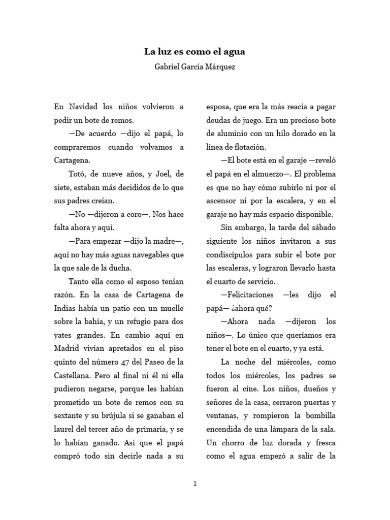 Garcia Marquez - La Luz Es Como El Agua | PDF
