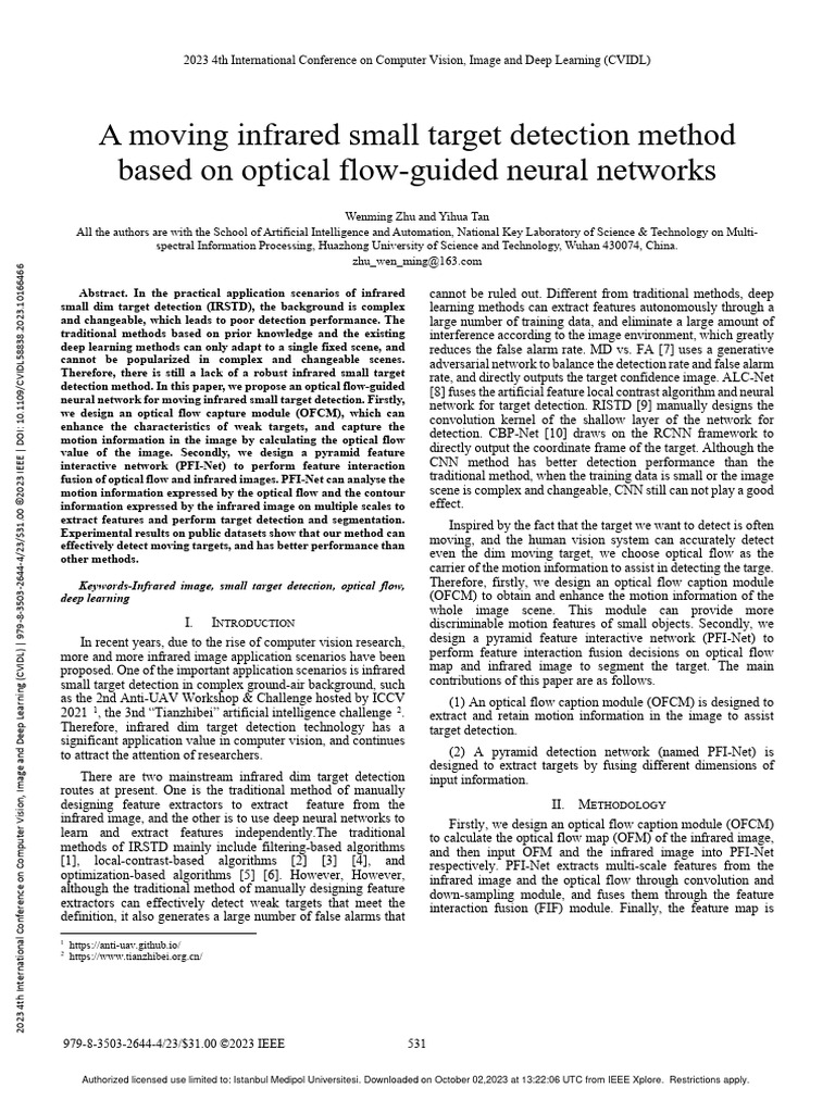 A Moving Infrared Small Target Detection Method Based On Optical Flow-Guided Neural Networks | PDF