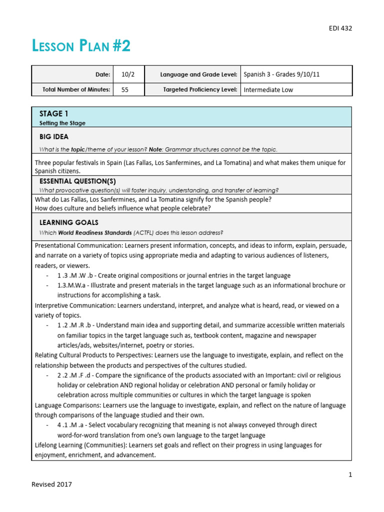 Lesson Plan 2 | PDF | Second Language | Learning